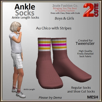 Second Life Marketplace - Ankle Socks [2cute] Au Chico with Stripes
